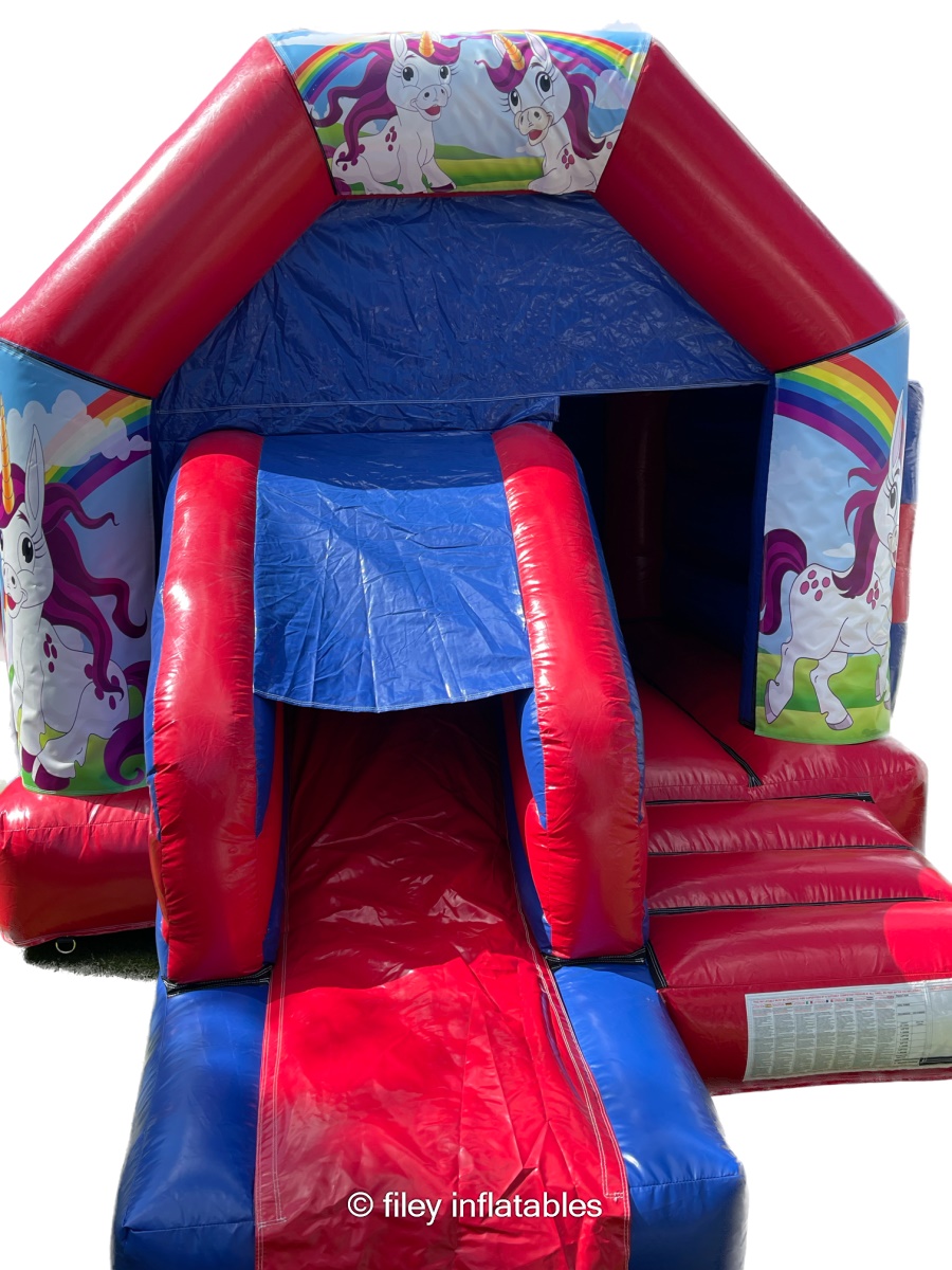 Red and Blue 12 x 16 Unicorn Combo Disco ready Bouncy Castle with front ...